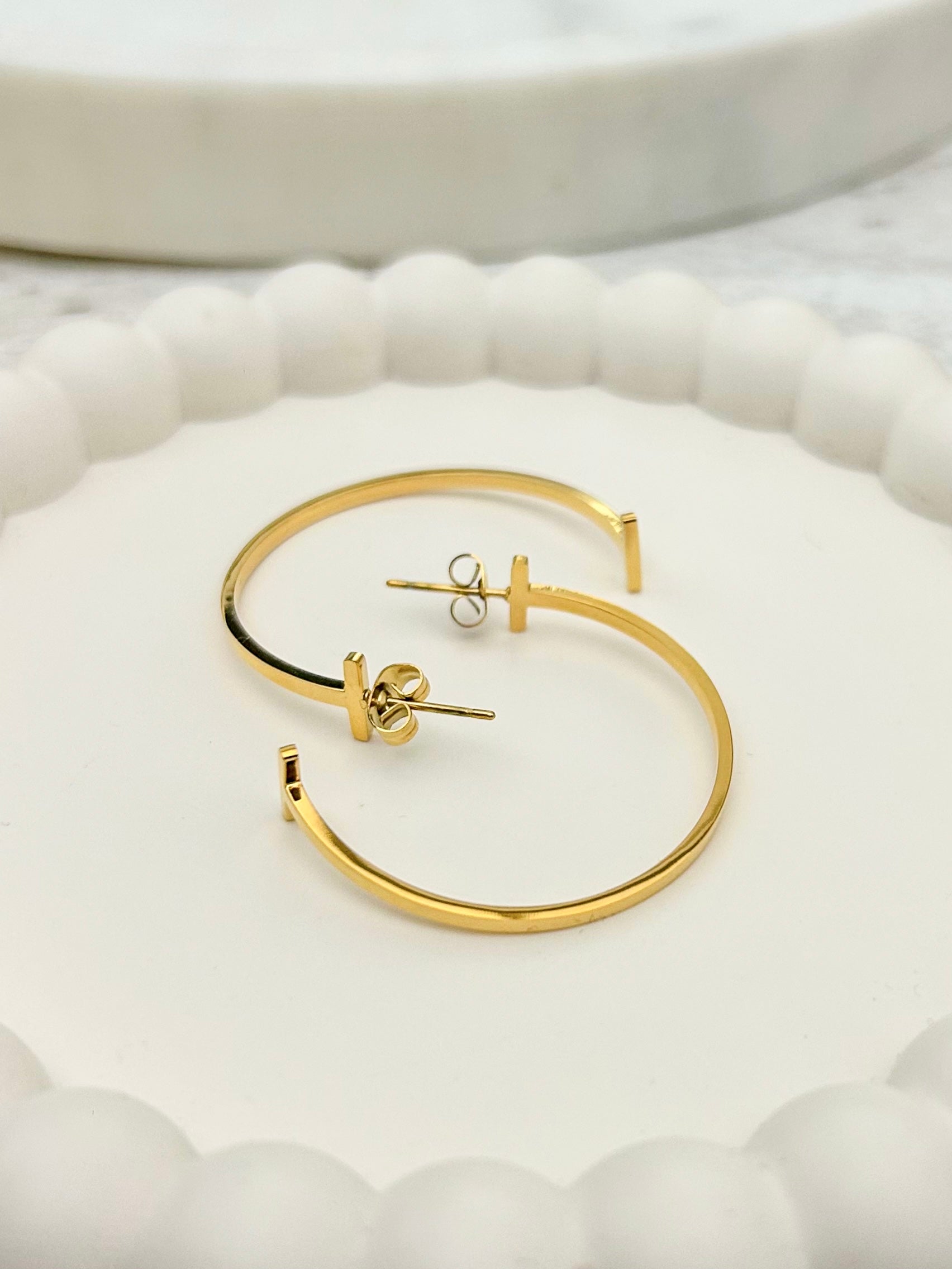 Gold T-Bar Hoop Earrings – No Angel Clothing