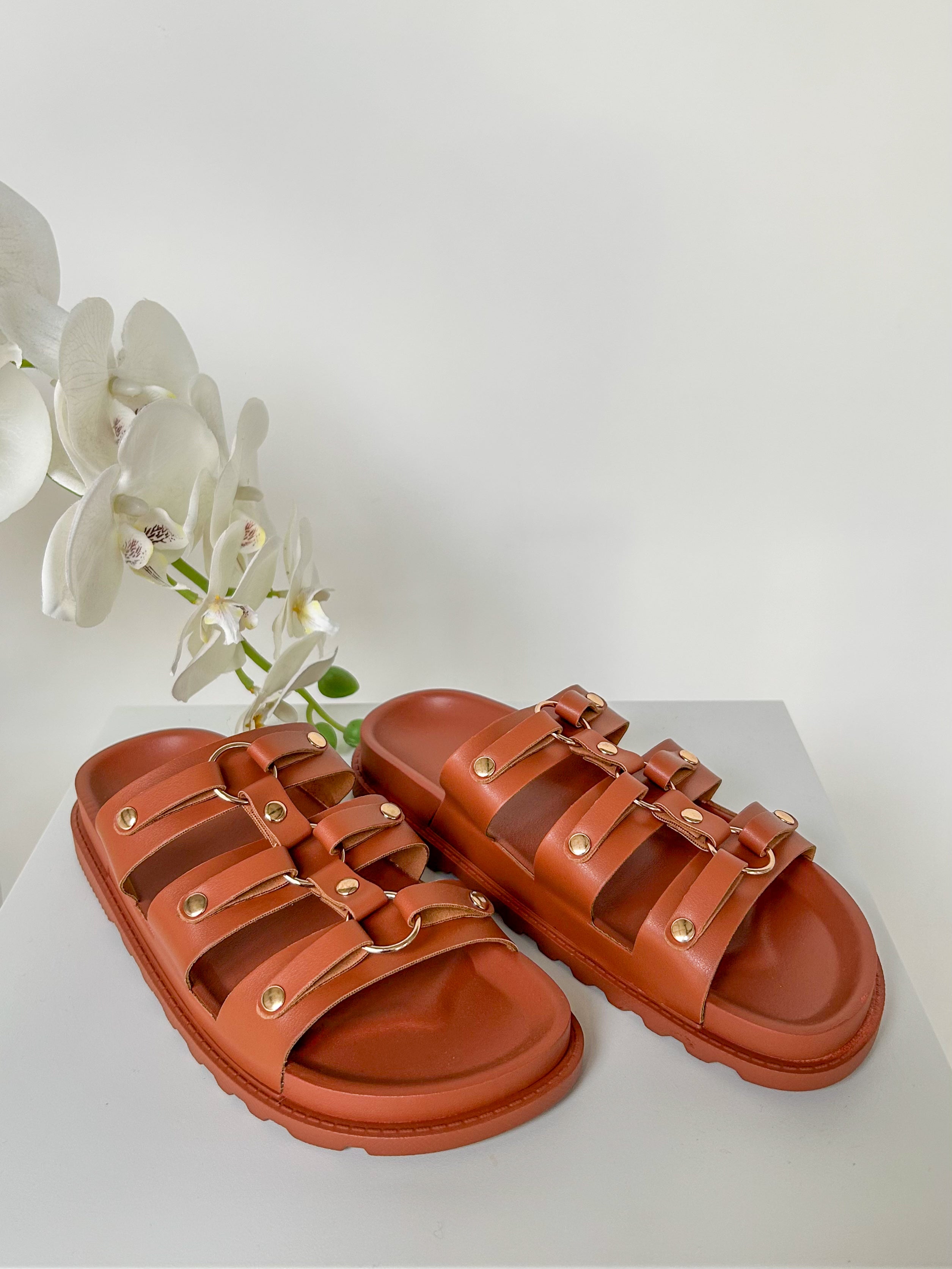Triple Strap Sandals With Gold Circle Detail (3 Colours) – No Angel ...