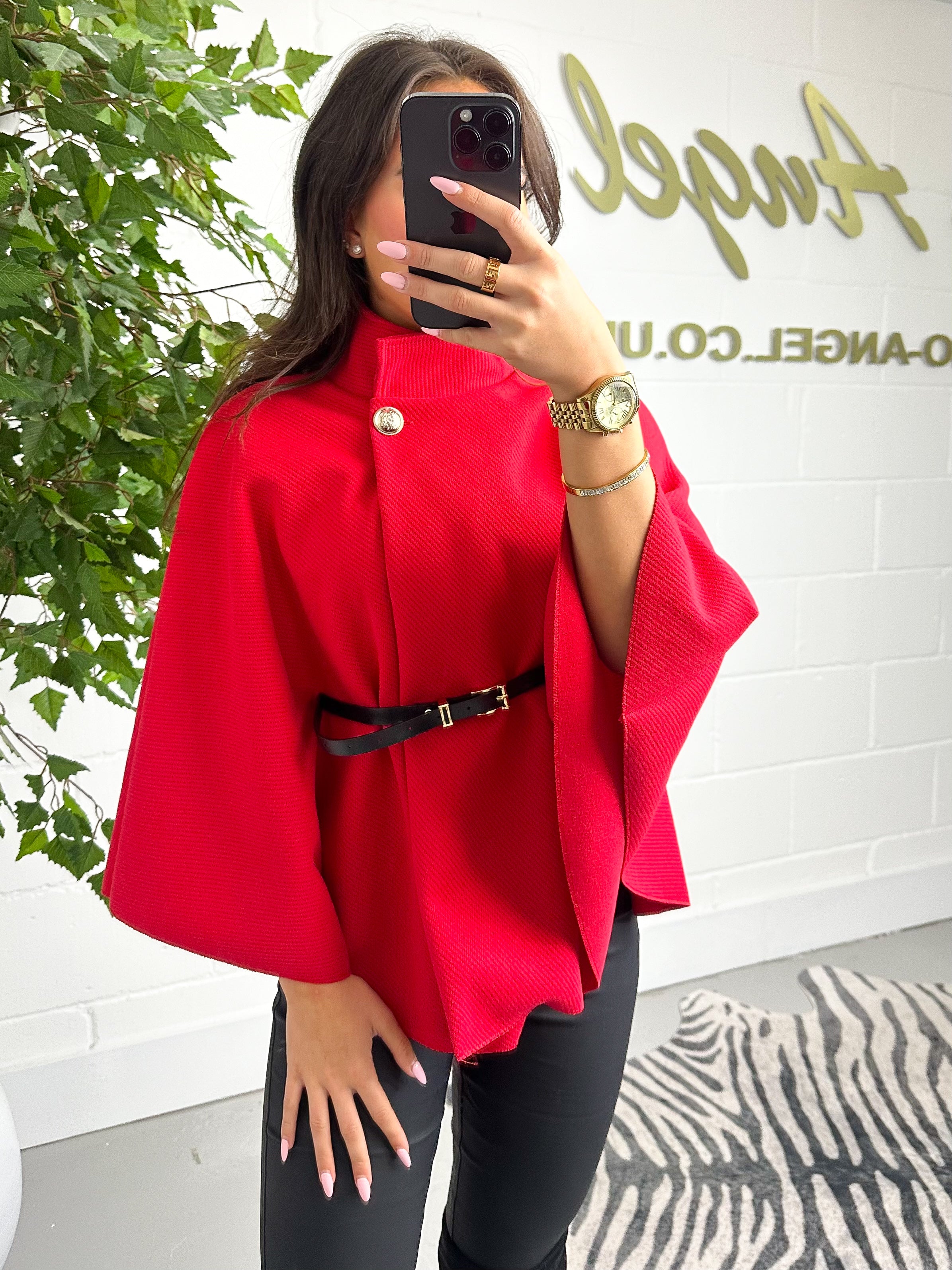 Belted Cape With Gold Button – No Angel Clothing
