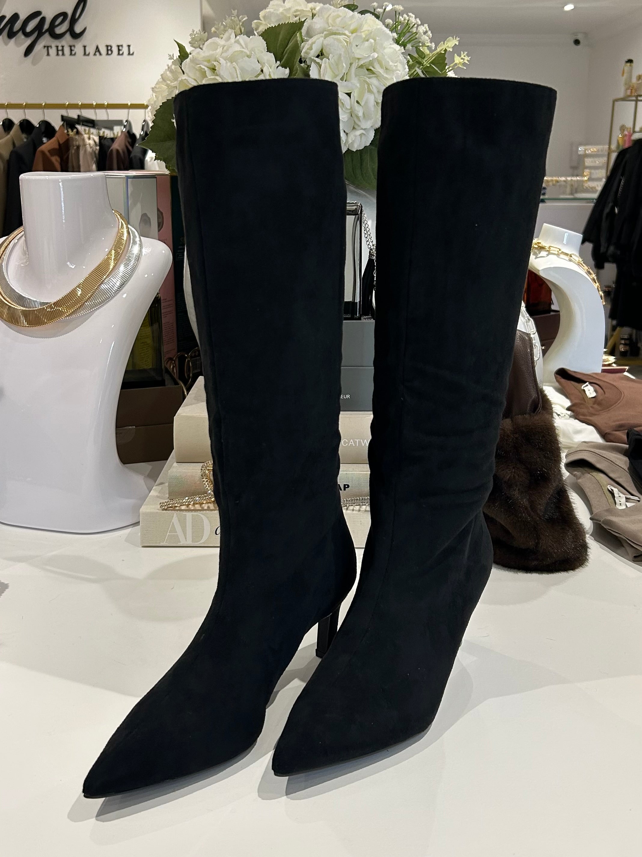 Faux Suede Knee High Stiletto Boots (2 Colours) – No Angel Clothing
