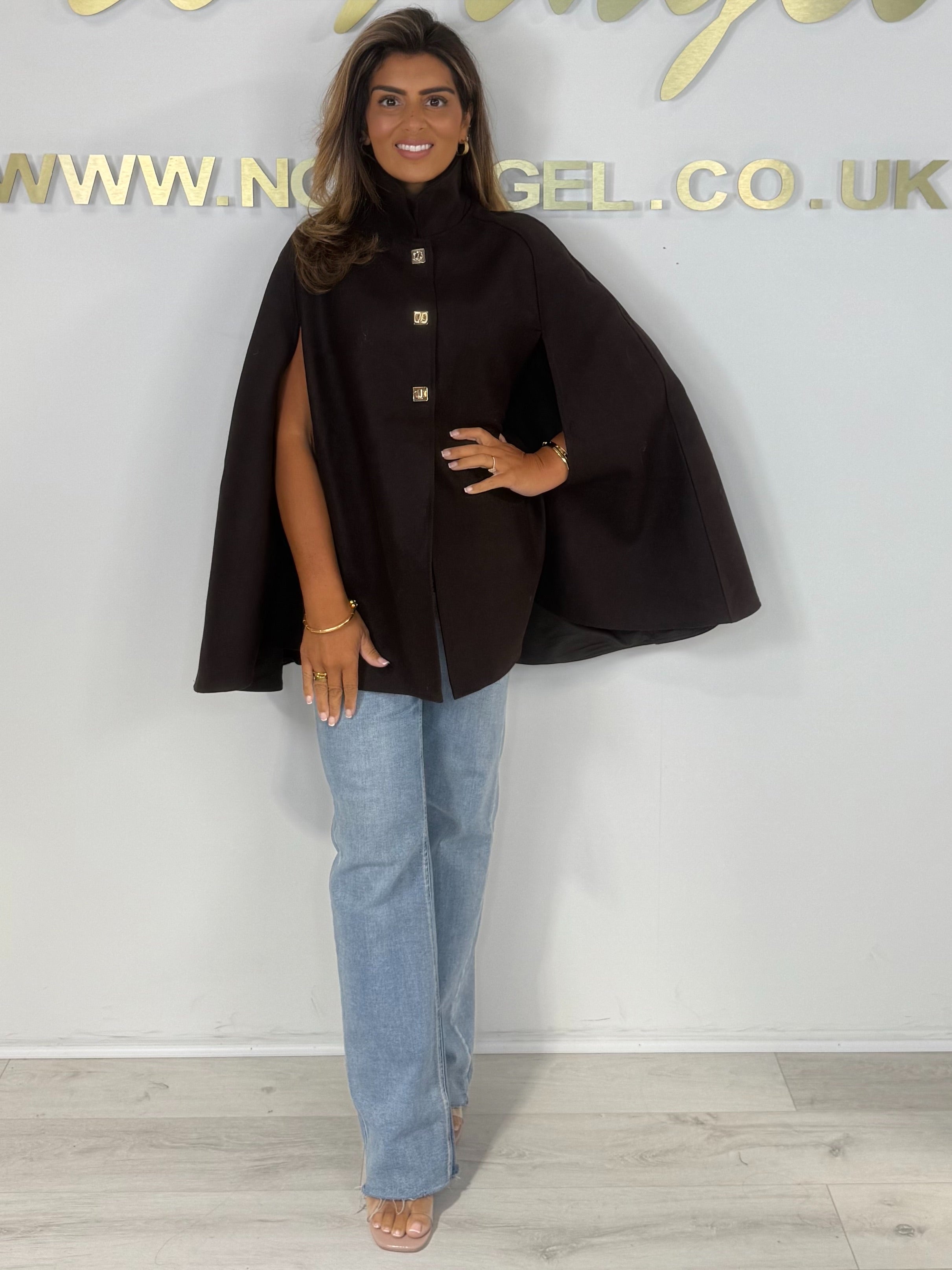 Oversize Gold Clasp Detail Collared Cape (3 Colours) – No Angel Clothing