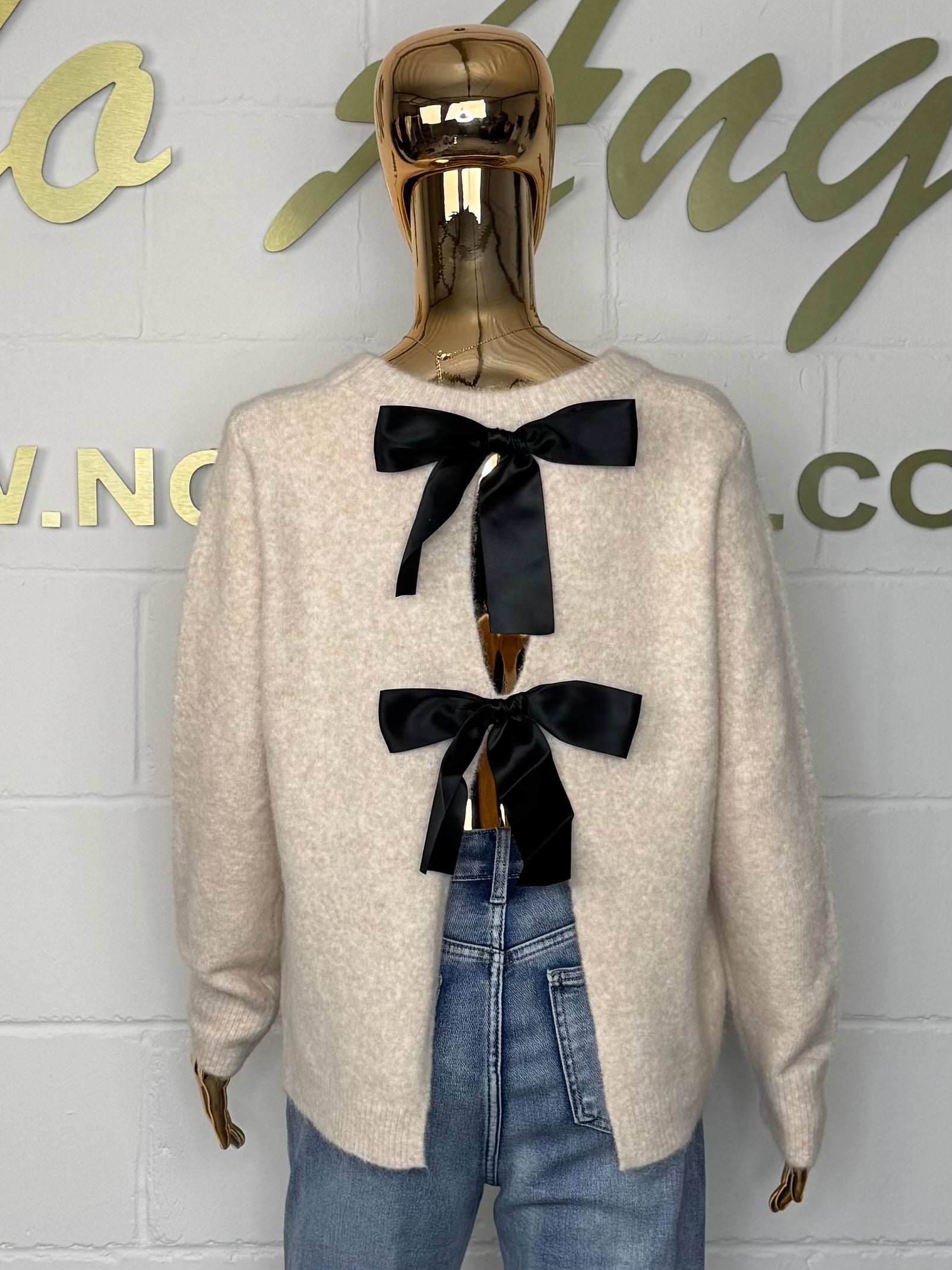 Cream Soft Knit Bow Back Jumper – No Angel Clothing