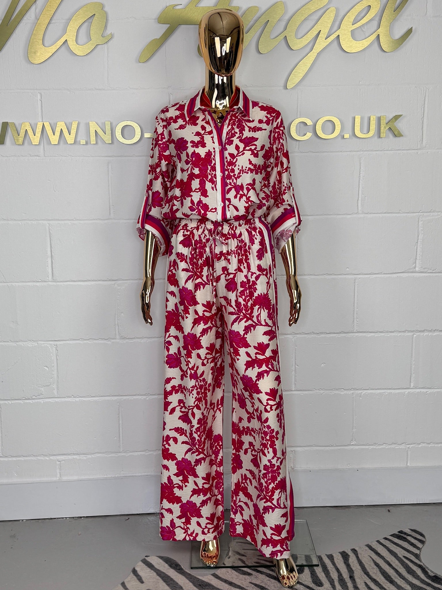 Fuchsia & Cream Flower Print Button Up Shirt Co-Ord – No Angel Clothing