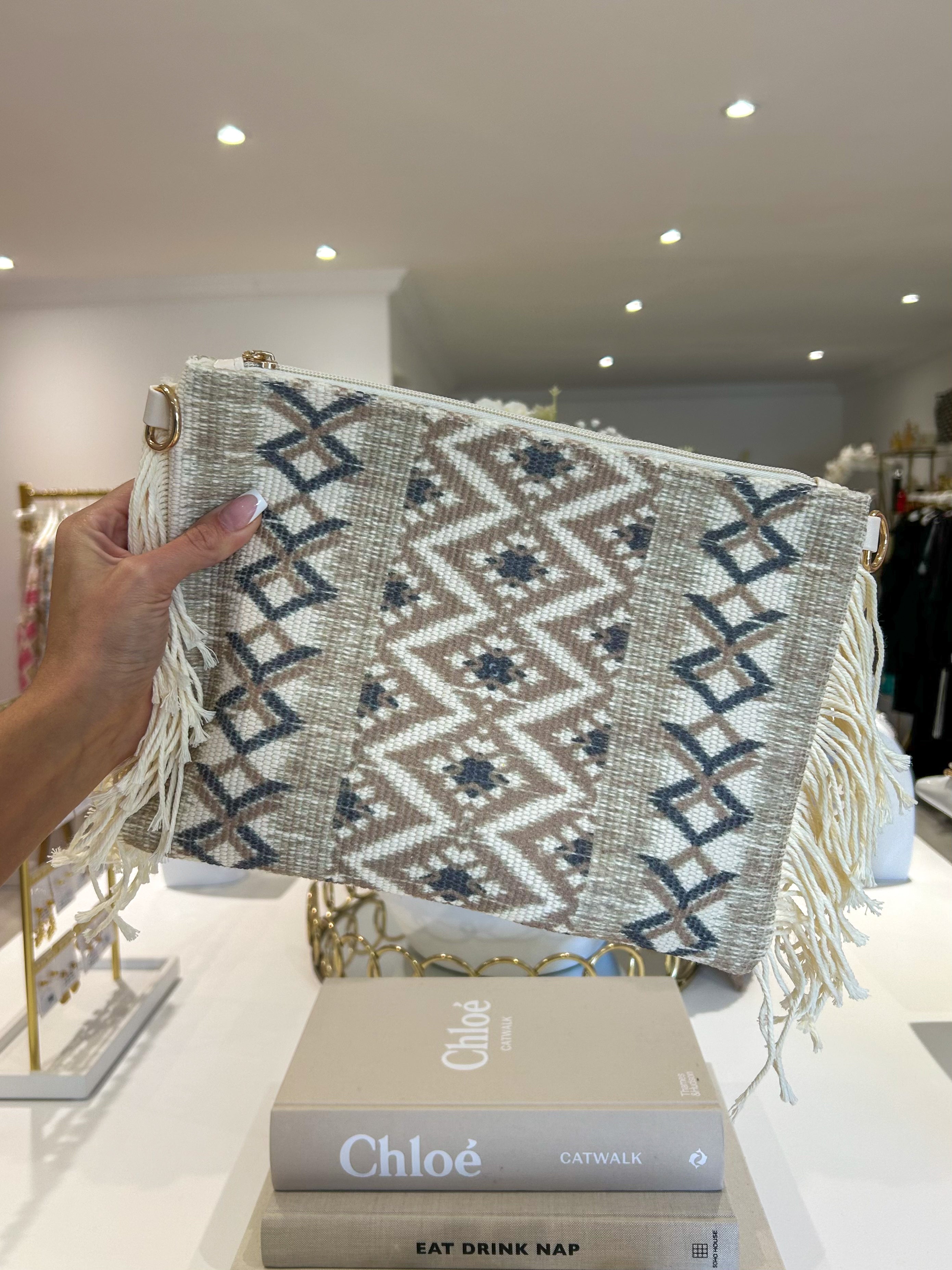 Aztec Diamond Tassel Detail Clutch Bag – No Angel Clothing
