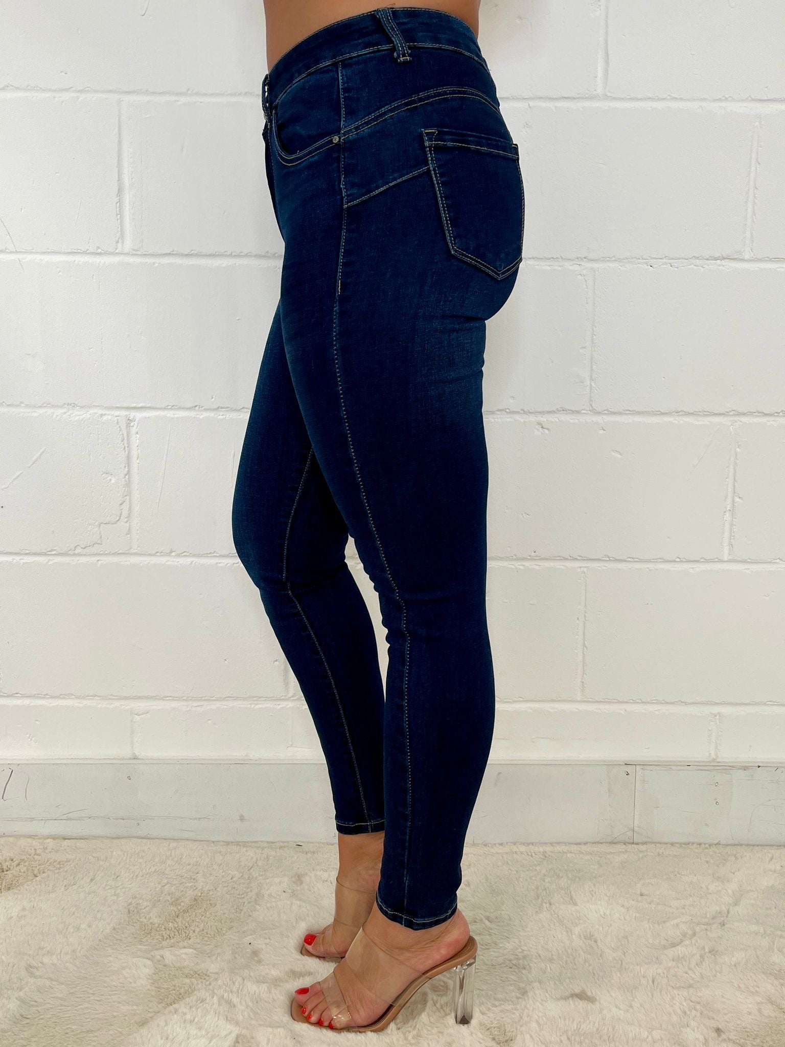 Dark Blue Push Up Bum High Waisted Plain Jeans – No Angel Clothing